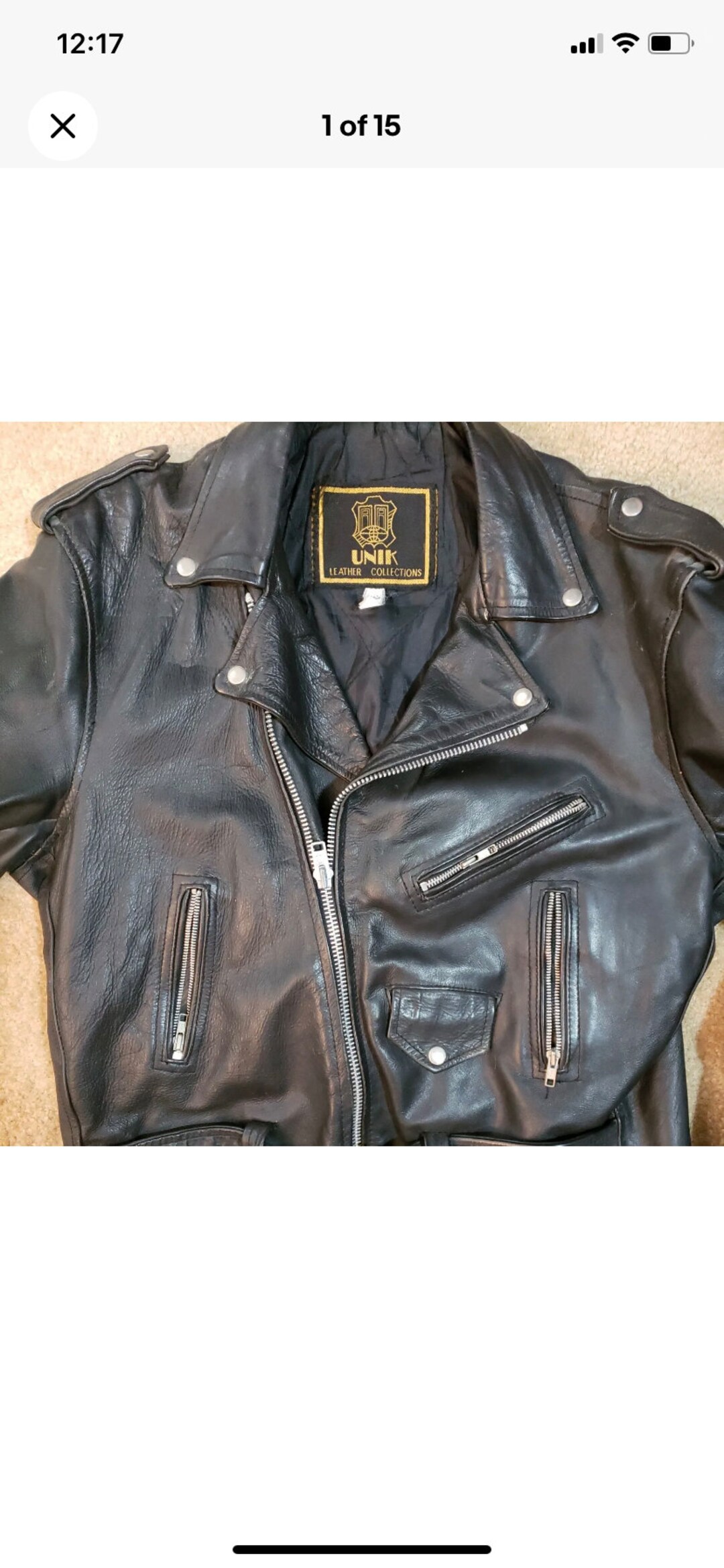 Black Leather Biker Jacket UNIK LEATHER COLLECTION Mens Size 48 ...