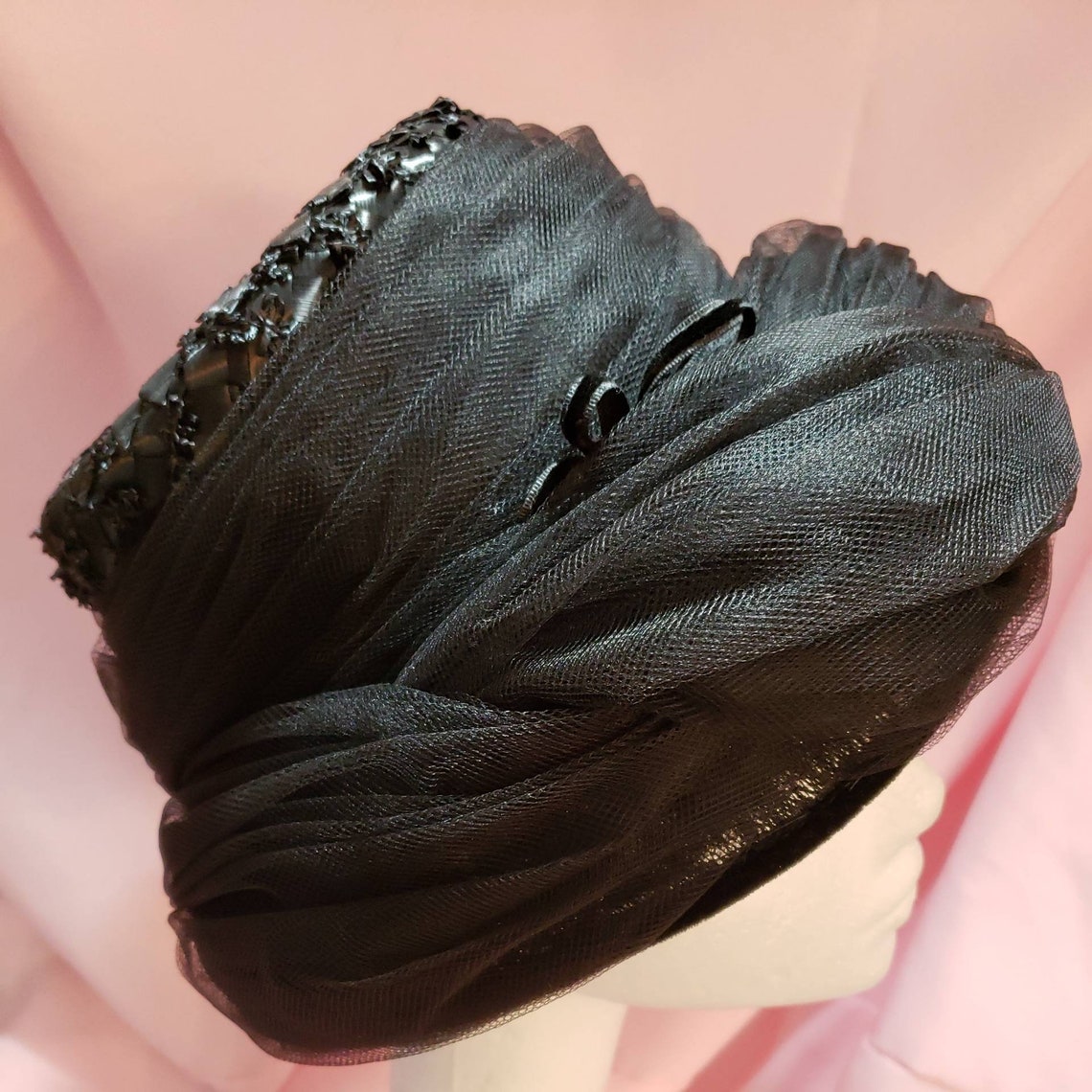 Women's Hat Union Made USA Upscale Bonnet Black 1950s Tea Party Funeral ...