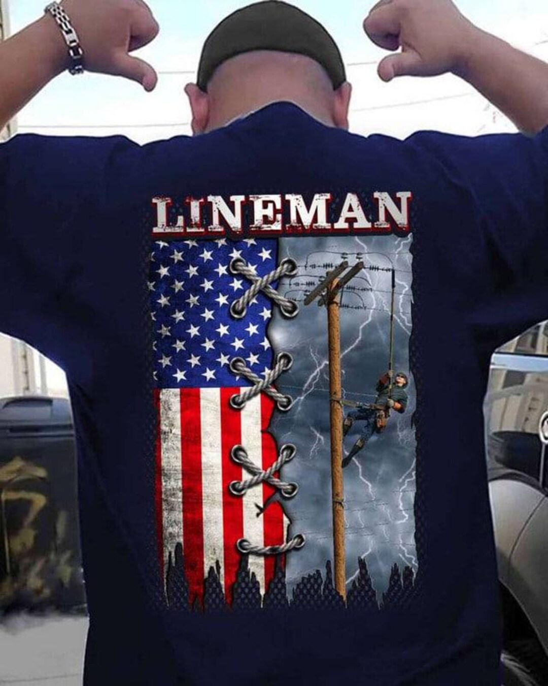 Lineman T-shirt, Lineman Tee, Lineman Hoodie - Patriotic Lineman Shirt ...