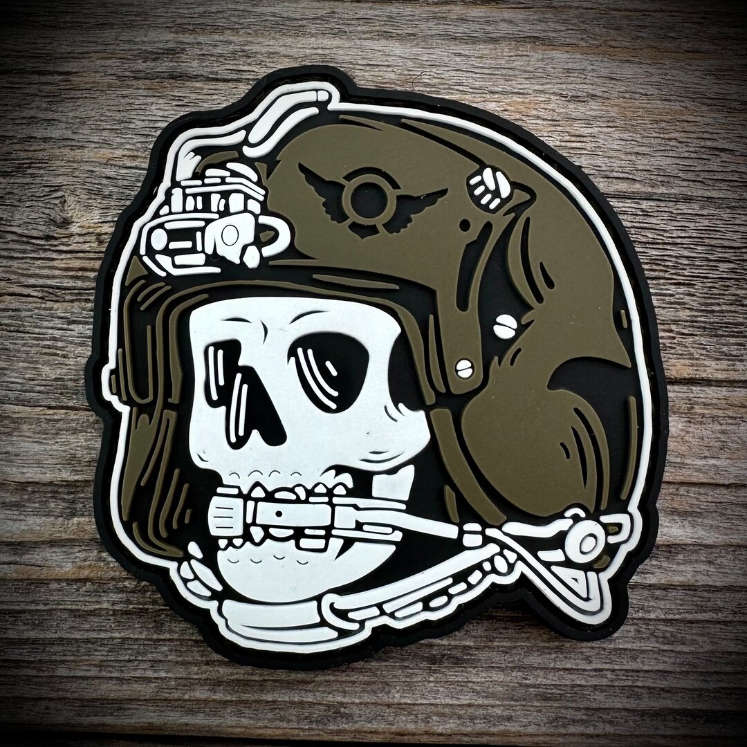 Skull Aviation Helmet PVC Patch - Olive Drab / Glows - Military ...