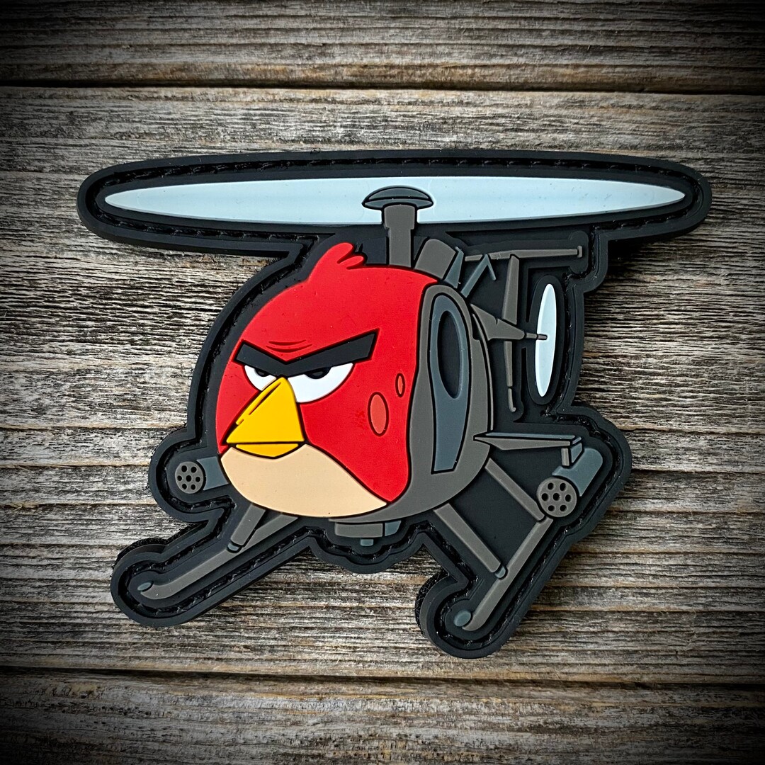 AH-6 Little Bird Helicopter Cartoon PVC Patch - Angry Bird Parody Fan ...