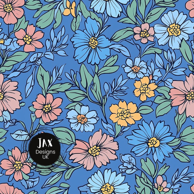 Blue Floral Seamless Pattern, Repeat Tile Surface Pattern ...