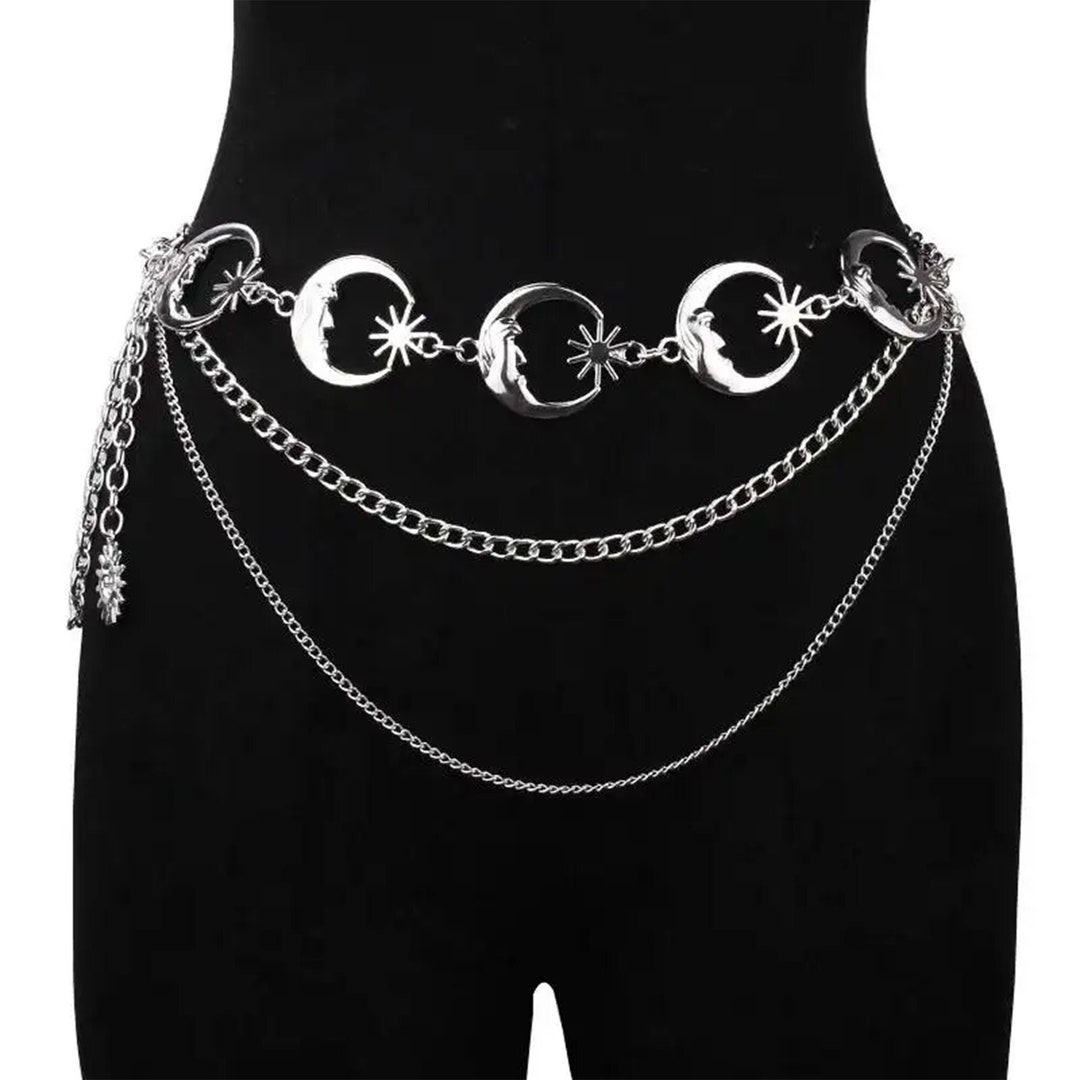 Gothic Moon Pendant Belt: Harajuku Punk Chain Waist Belt - Etsy