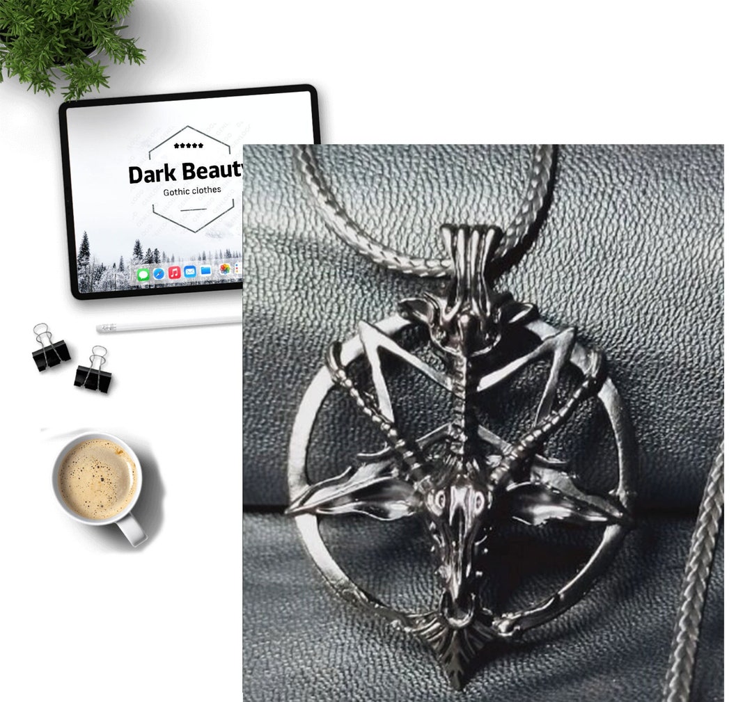 Goth Satanism Baphomet Hexagonal Star Necklace for Men Satan Bull Goat ...