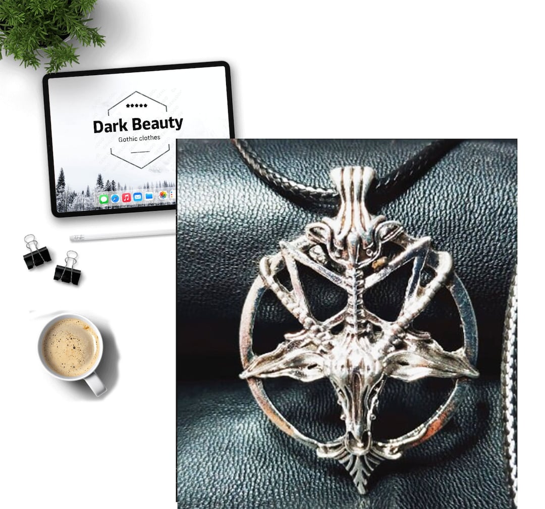 Goth Satanism Baphomet Hexagonal Star Necklace for Men Satan Bull Goat ...