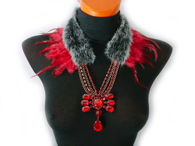 Vintage Feather Fur Chain Belt: Red Rhinestone Boho Jewelry - Etsy