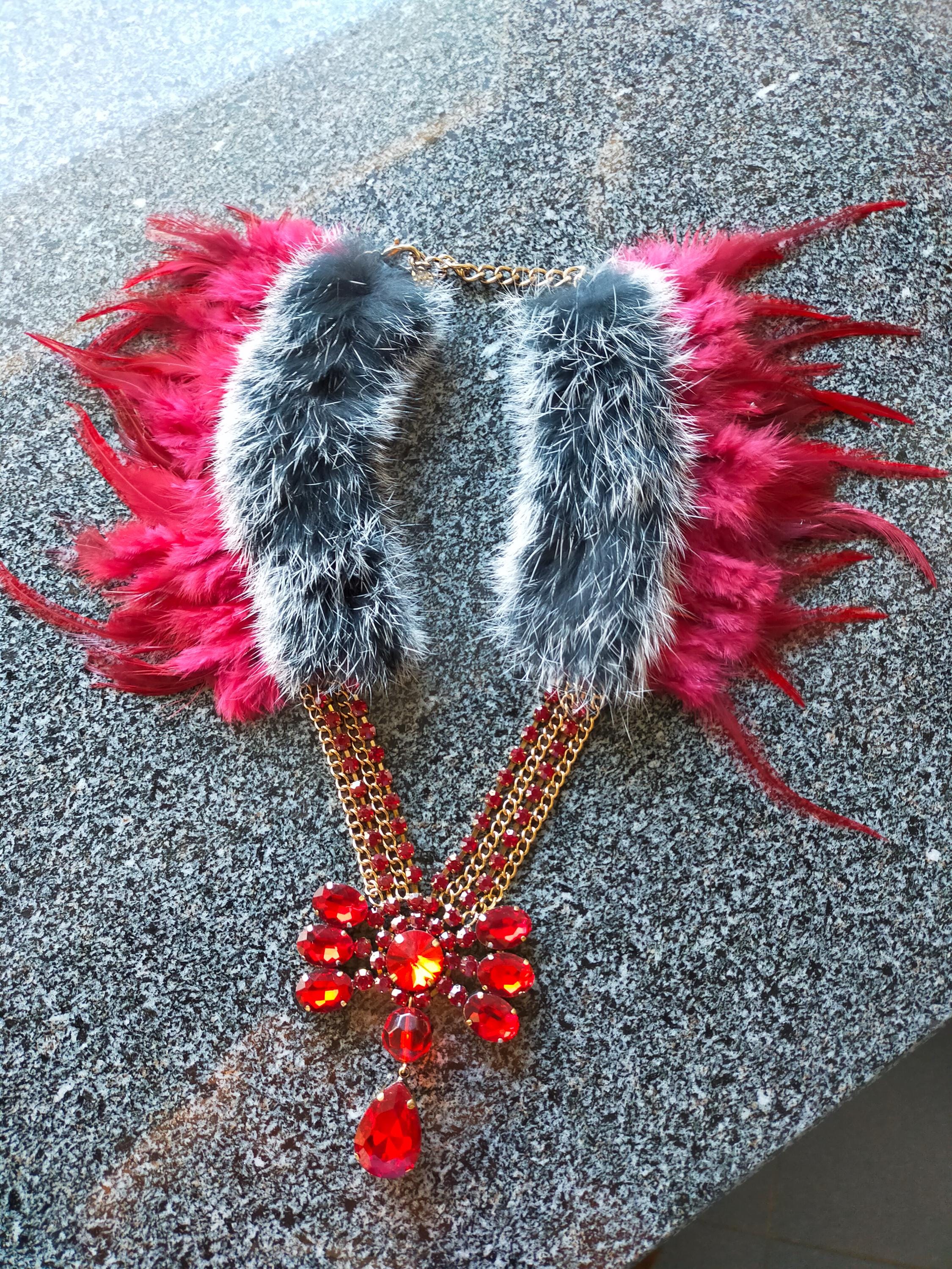 Vintage Feather Fur Chain Belt: Red Rhinestone Boho Jewelry - Etsy