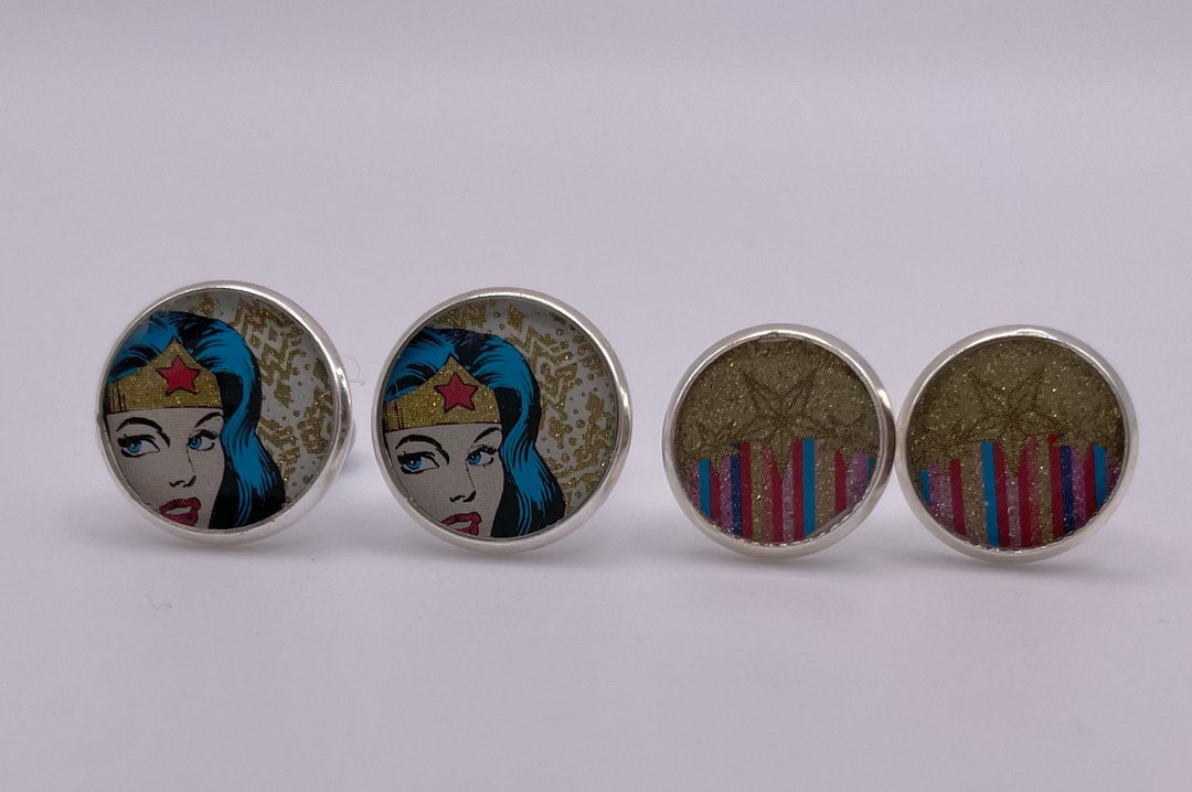 Wonder Woman Resin Designs Silver Plated Ear Studs - Etsy
