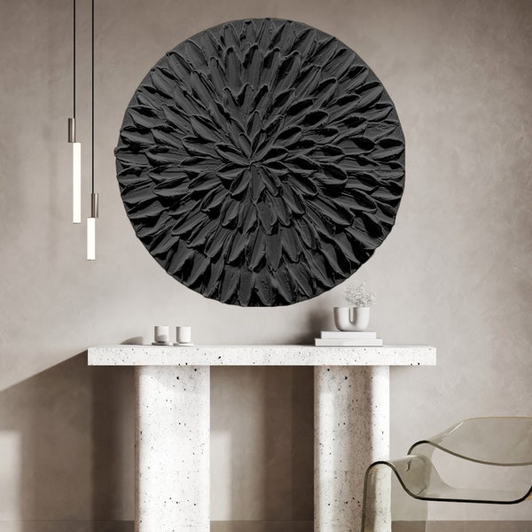 Round Black Textured Art - Etsy