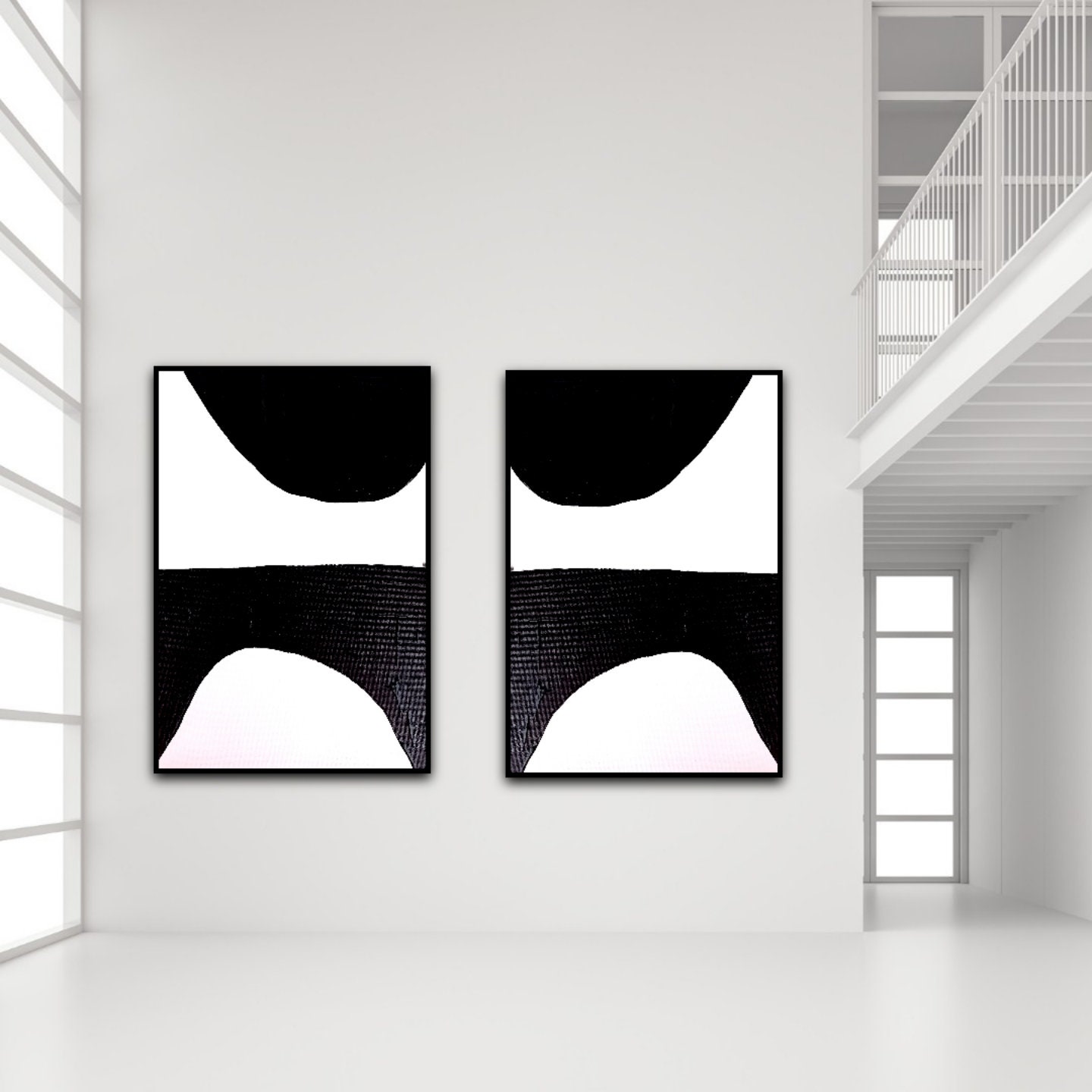 Set of Two Wall Art, Large Black and White Wall Art, Two Piece Wall Art ...