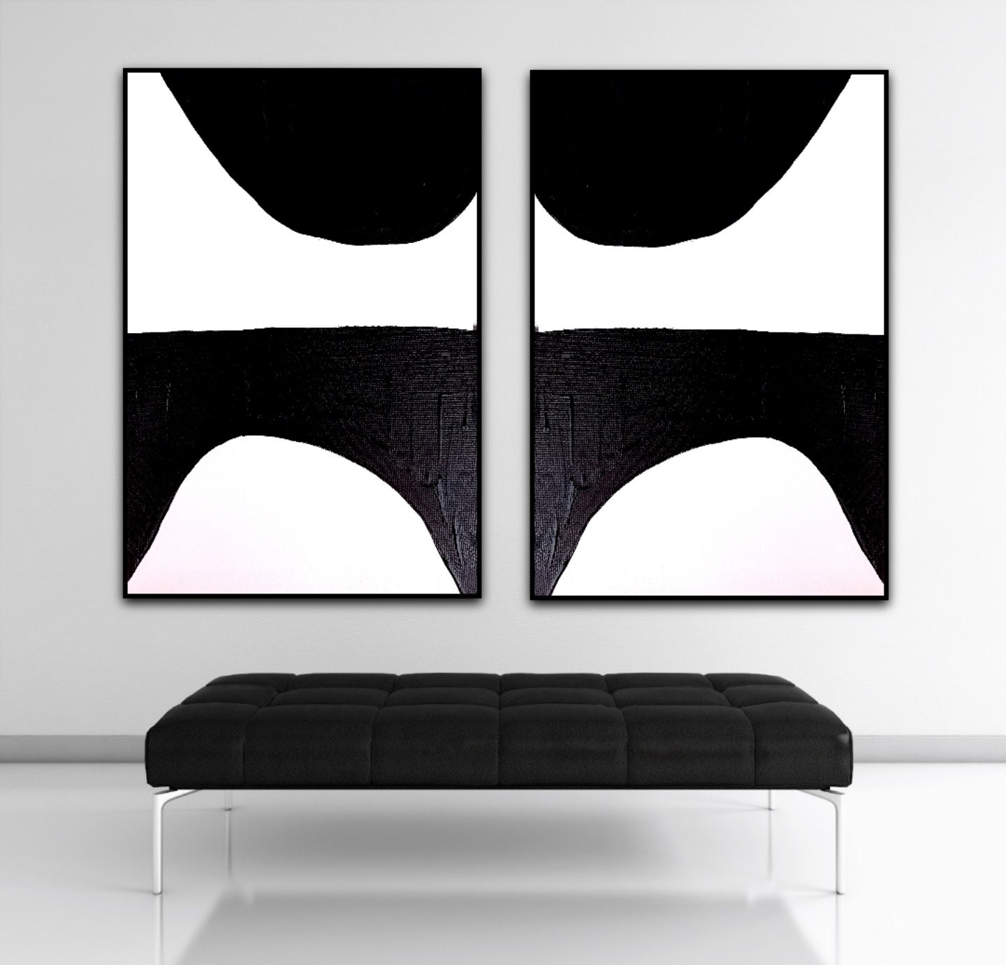 Set of Two Wall Art, Large Black and White Wall Art, Two Piece Wall Art ...