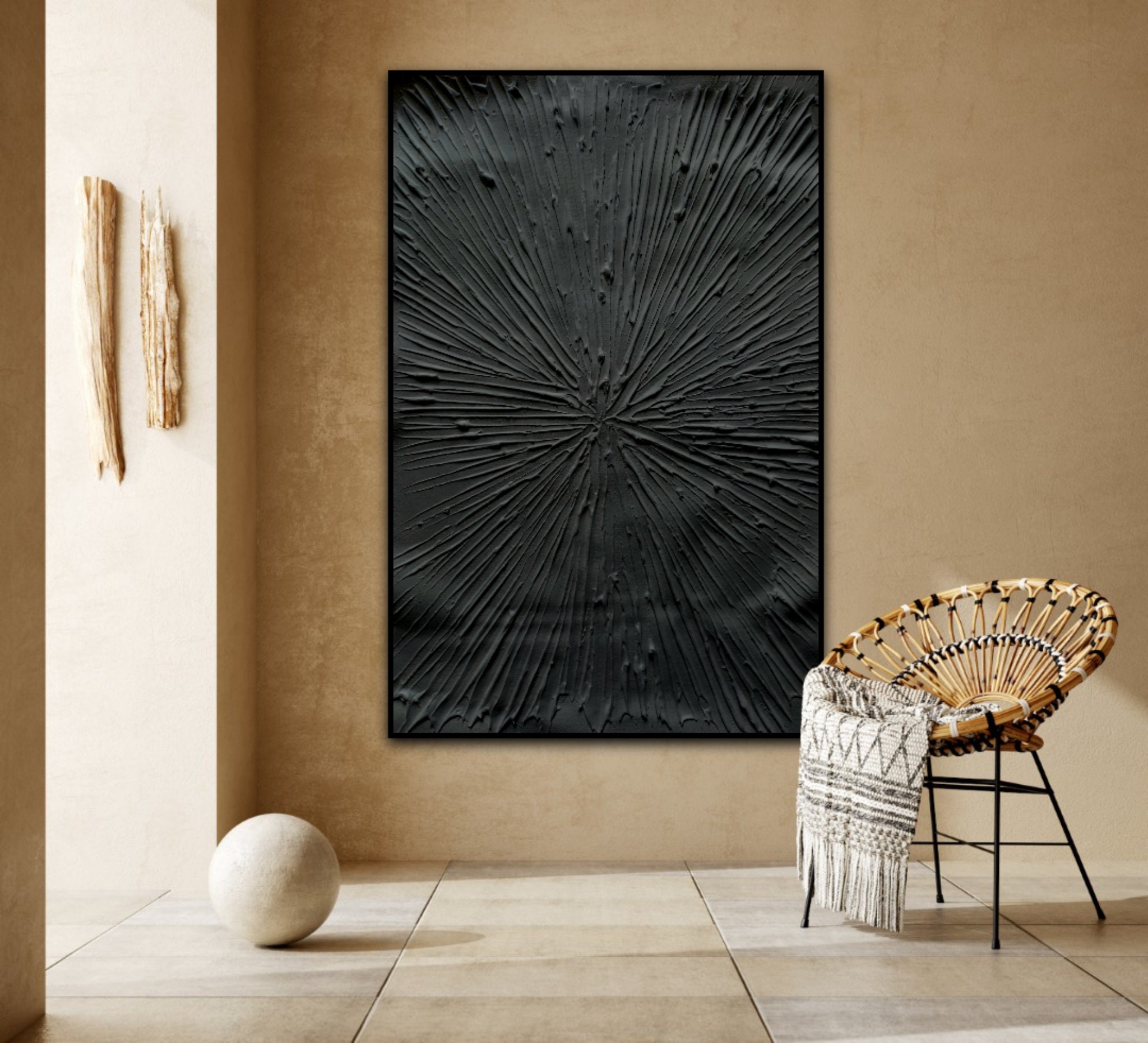 Wabisabi, Wabi Sabi Wall Art, Black Textured Wall Decor, Wabi Sabi ...