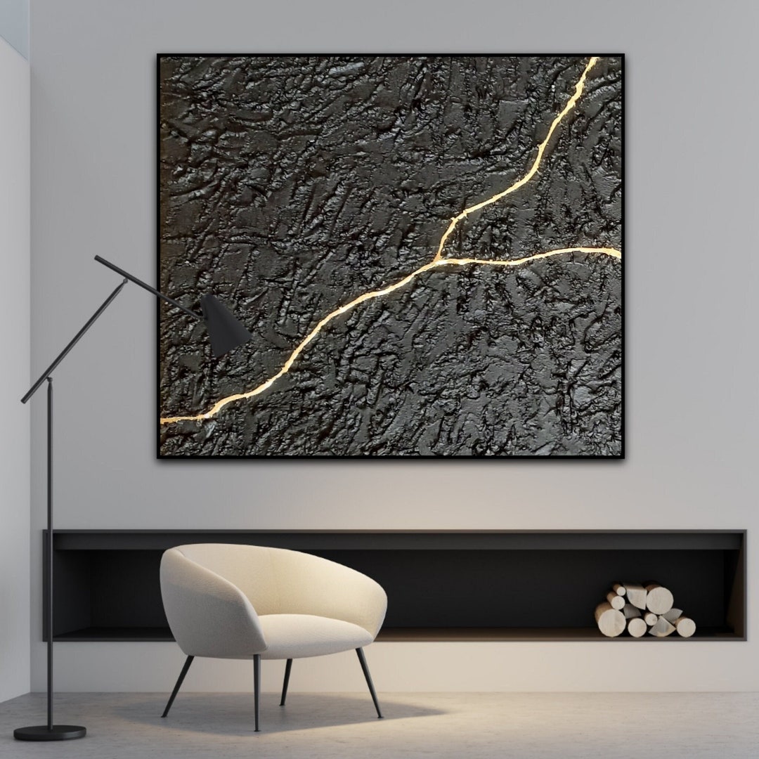 Buy Kintsugi Pottery, Kintsugi Wall Art, Black Plaster Wall Art, Black ...