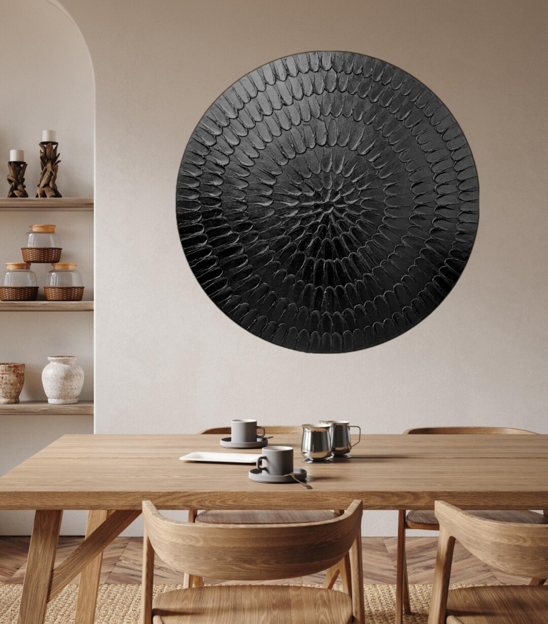 Textured Black Round Wall Art: Handmade Plaster Circle Decor - Etsy UK