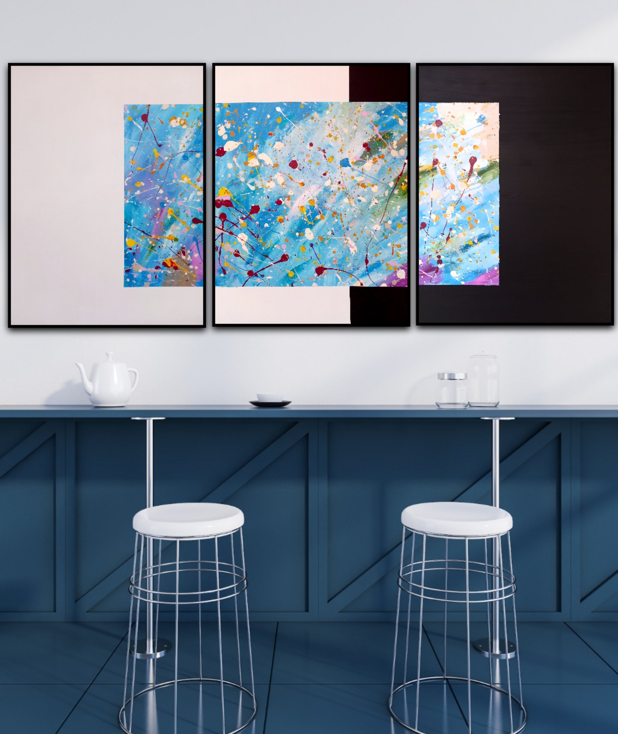 Three Piece Wall Art, 3 Piece Wall Art, Action Painting, Jackson ...