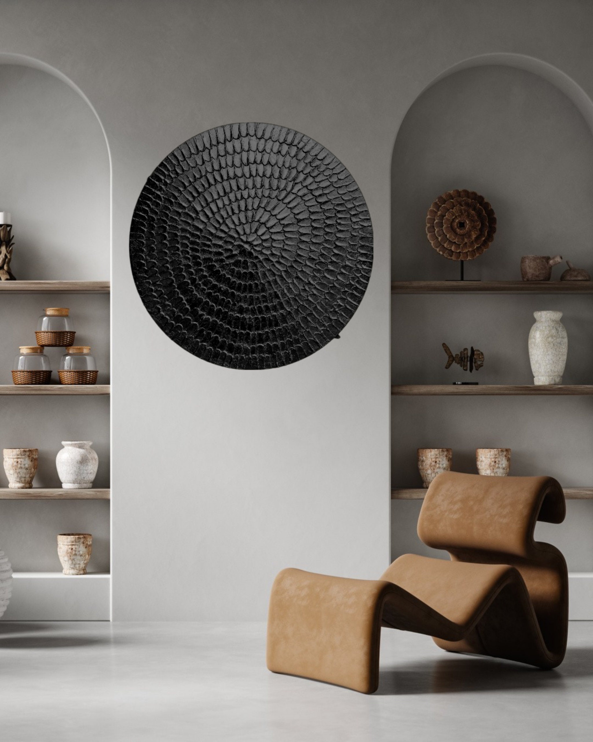 Round Wall Art, Black Wall Art, Circular Wall Art, Textured Art ...