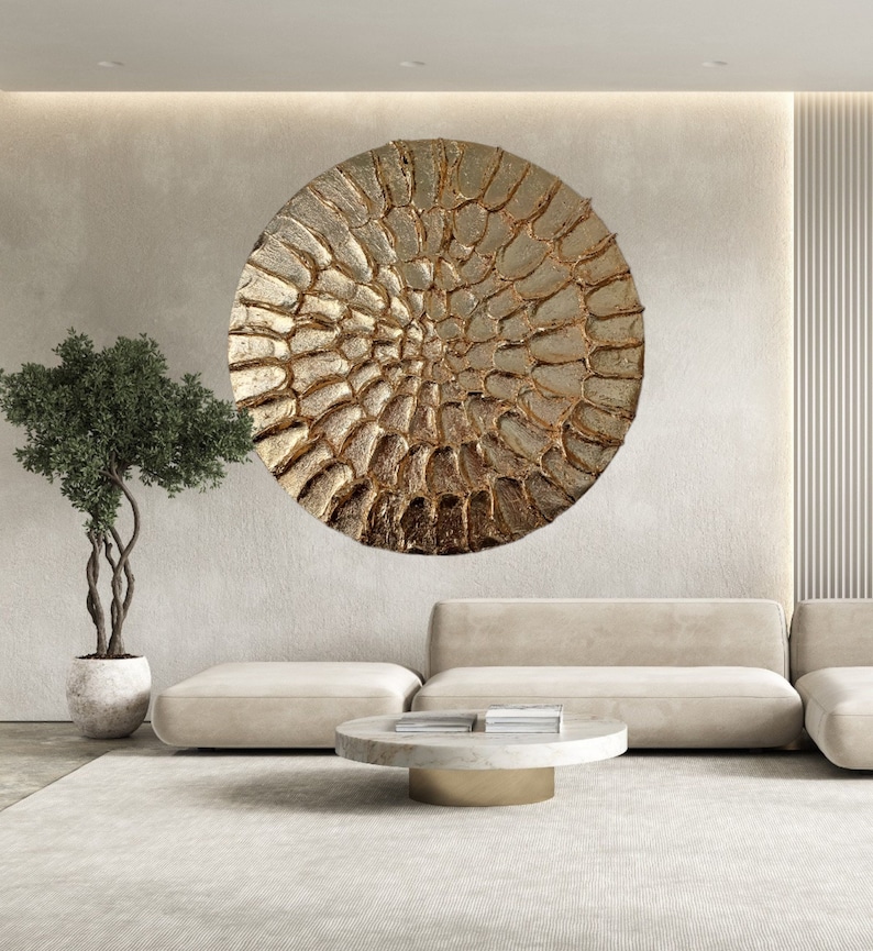 Round Wall Art, Gold Metal Wall Art, Gold Wall Decor, Texture Wall Art ...