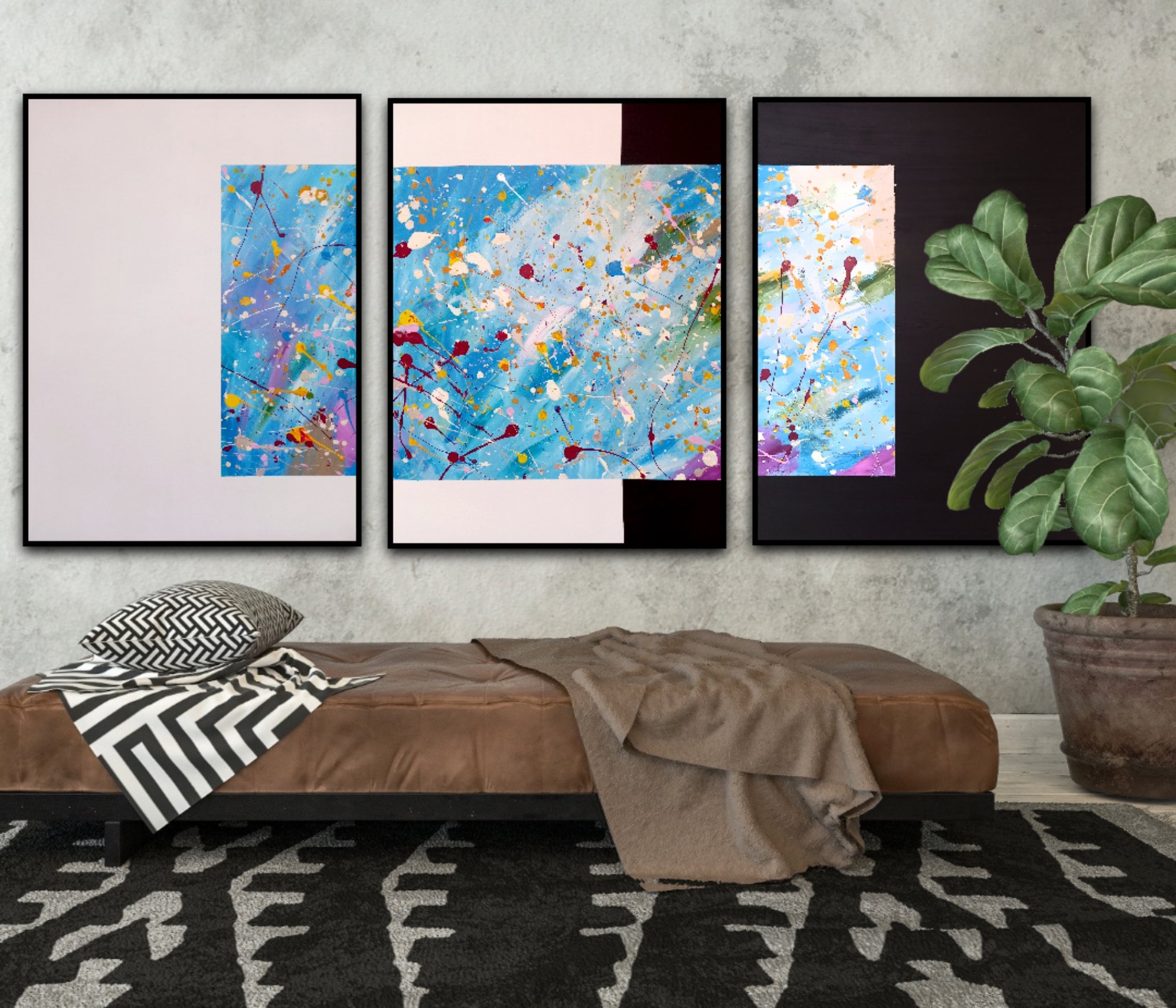 Three Piece Wall Art, 3 Piece Wall Art, Action Painting, Jackson ...