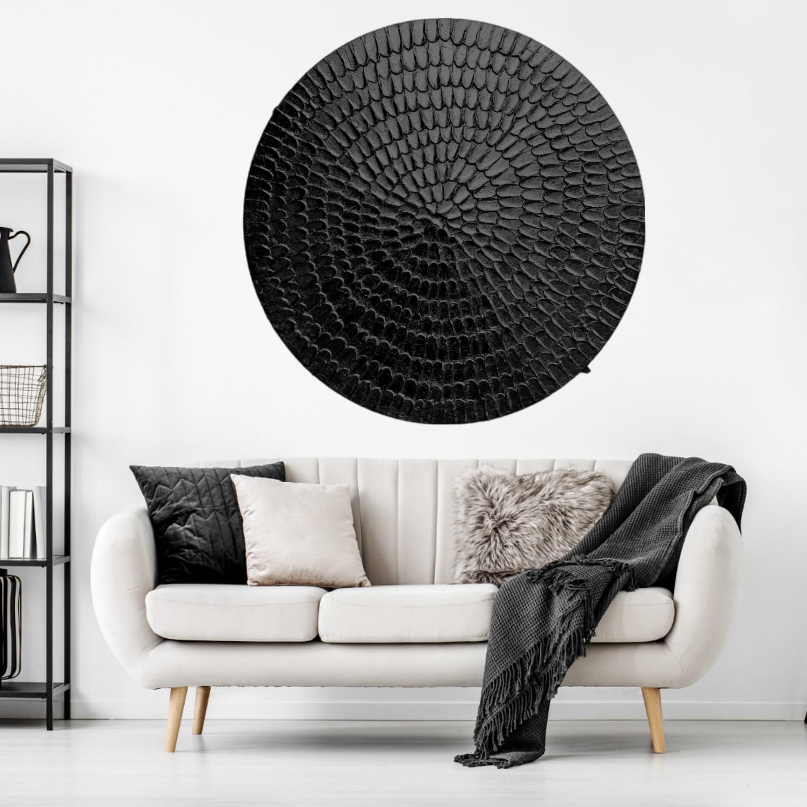 Round Wall Art, Black Wall Art, Circular Wall Art, Textured Art ...