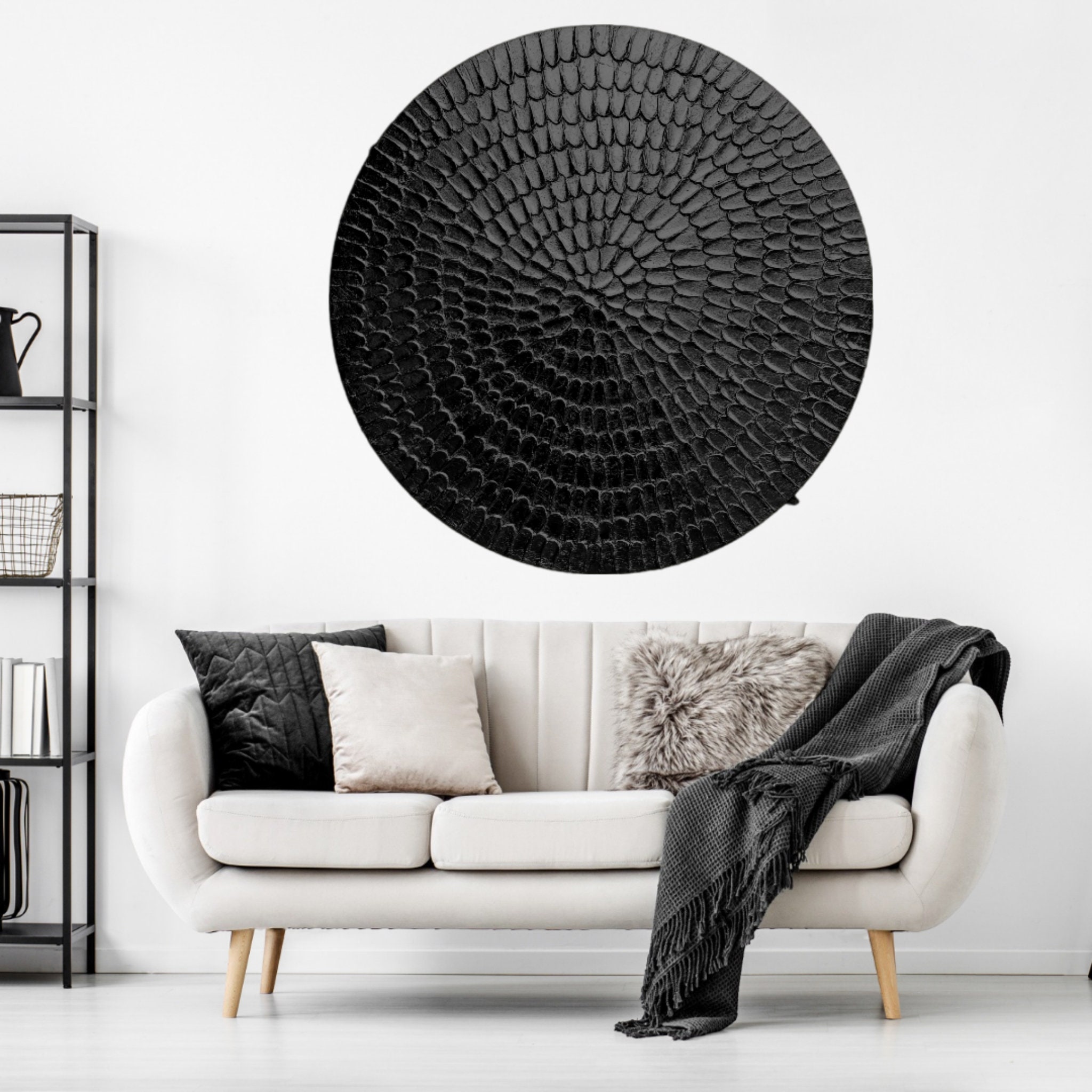 Round Wall Art, Black Wall Art, Circular Wall Art, Textured Art ...