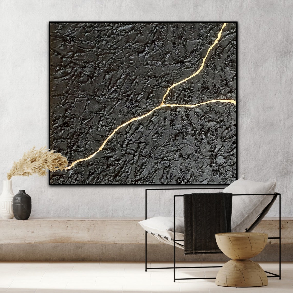 Kintsugi Pottery Kintsugi Wall Art Black Plaster Wall Art - Etsy