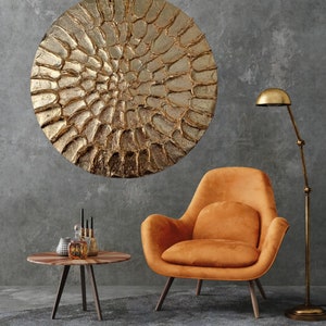 Round Wall Art, Gold Metal Wall Art, Gold Wall Decor, Texture Wall Art ...