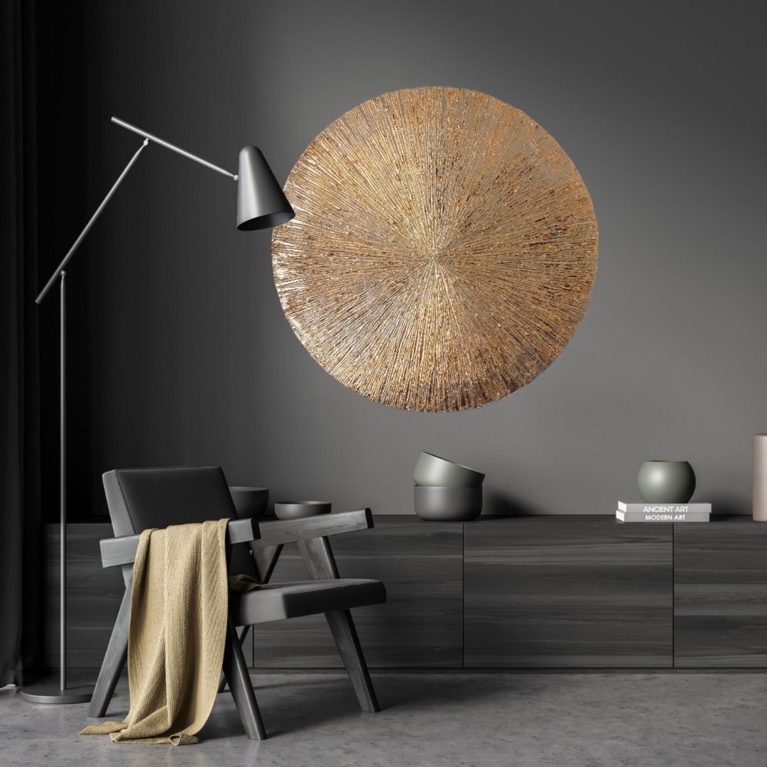 Gold Wall Decor, Round Wall Art, Gold Room Decor, Gold Painting, Gold ...