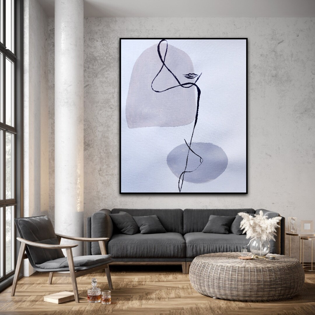 Single Line Female Body Art: Neutral Abstract Painting - Etsy