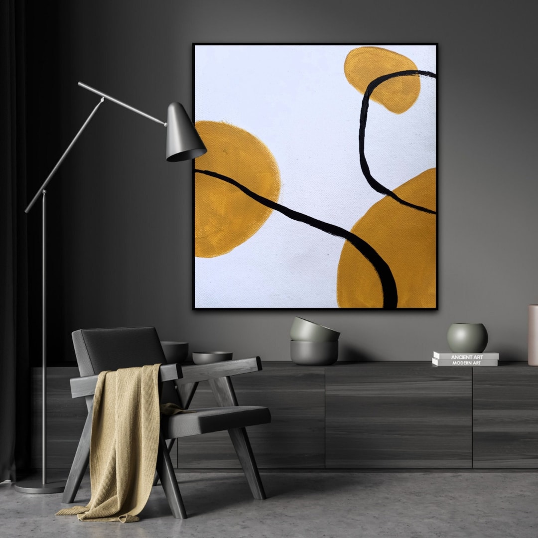Mustard Yellow Wall Art, Simple Abstract Art, Yellow Wall Art, Yellow ...