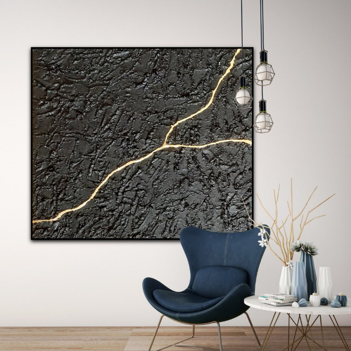 Kintsugi Pottery Kintsugi Wall Art Black Plaster Wall Art - Etsy