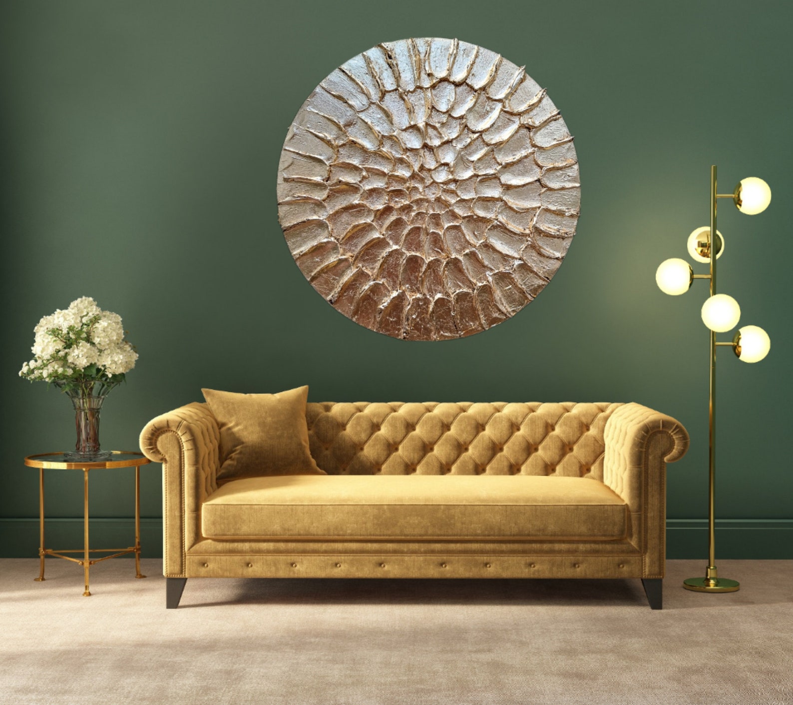 Round Wall Art, Gold Metal Wall Art, Gold Wall Decor, Texture Wall Art ...