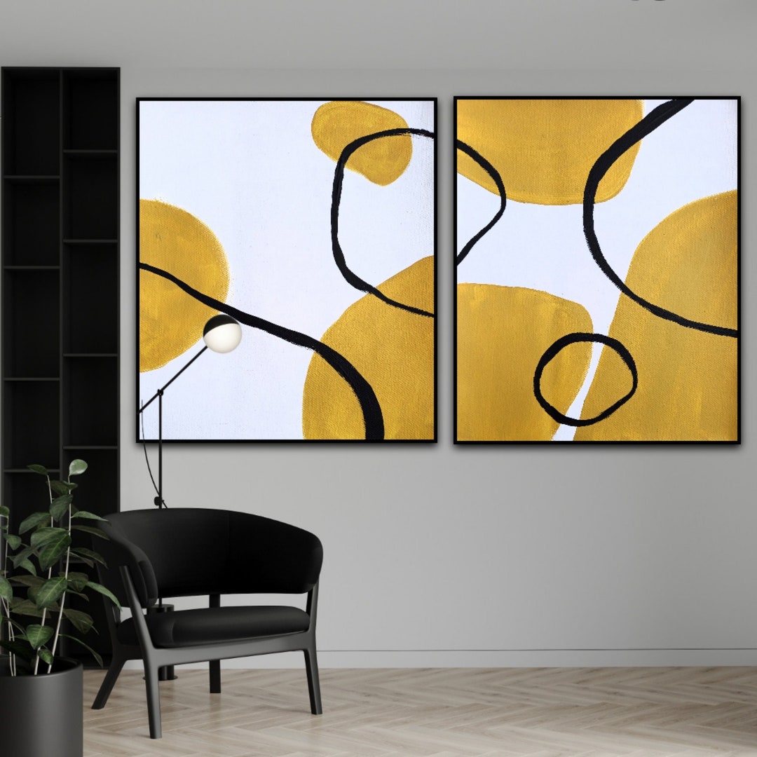 Set of Two Wall Art, Mustard Wall Art, Simple Artwork, Above Bed Decor ...