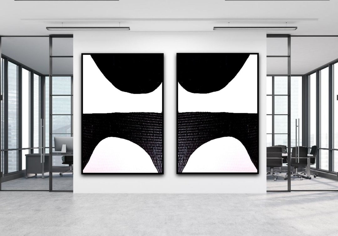 Set of Two Wall Art, Large Black and White Wall Art, Two Piece Wall Art ...