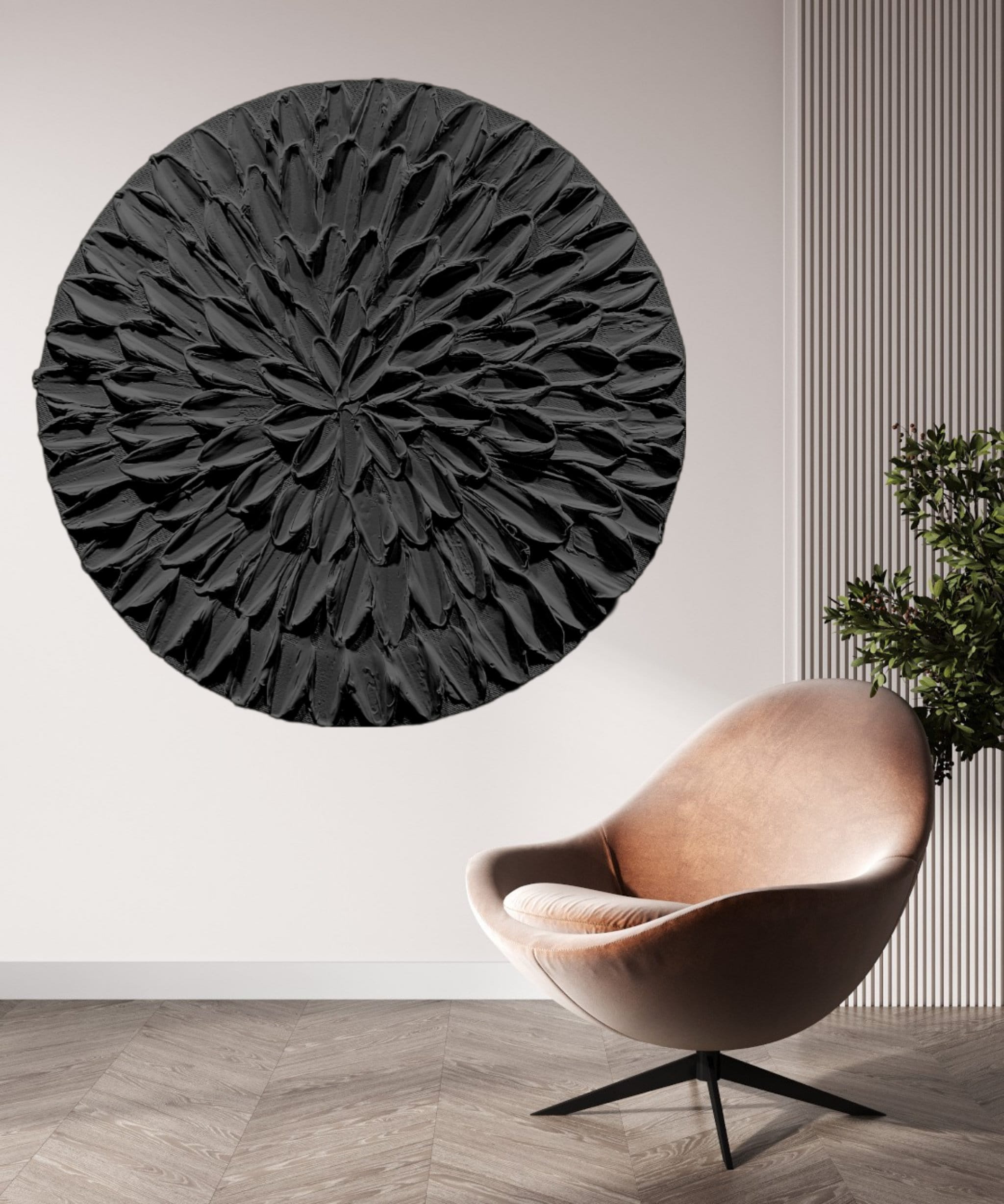 Circular Wall Art, Round Wall Art, Black Wall Art, Flower Painting ...