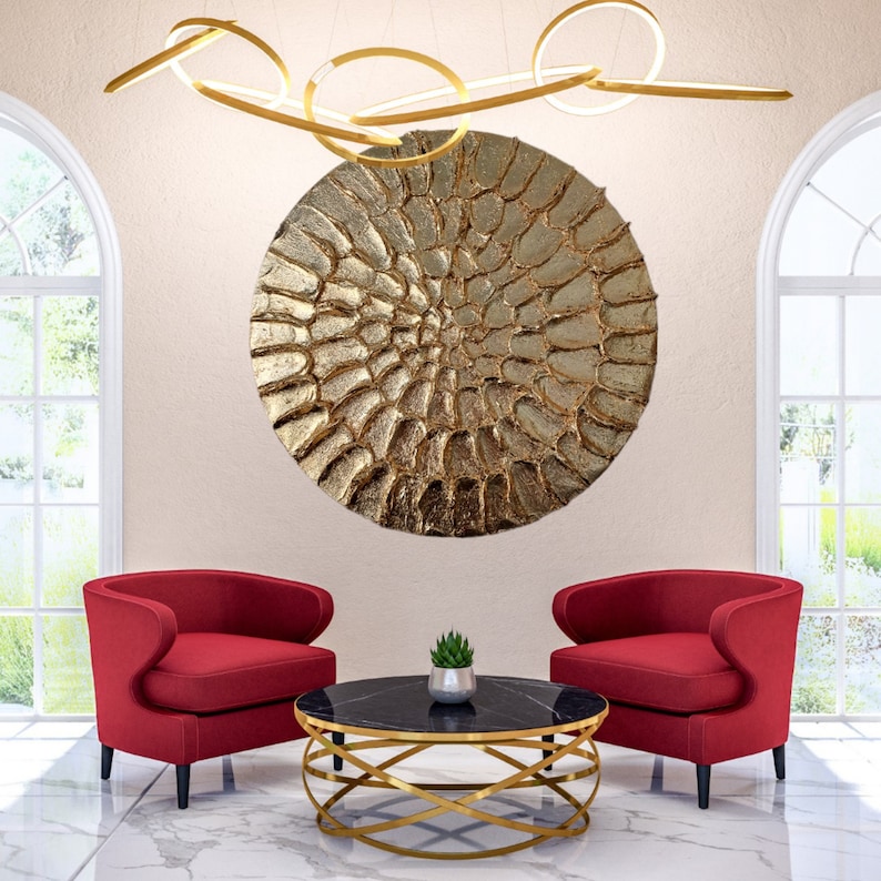 Round Wall Art, Gold Metal Wall Art, Gold Wall Decor, Texture Wall Art ...