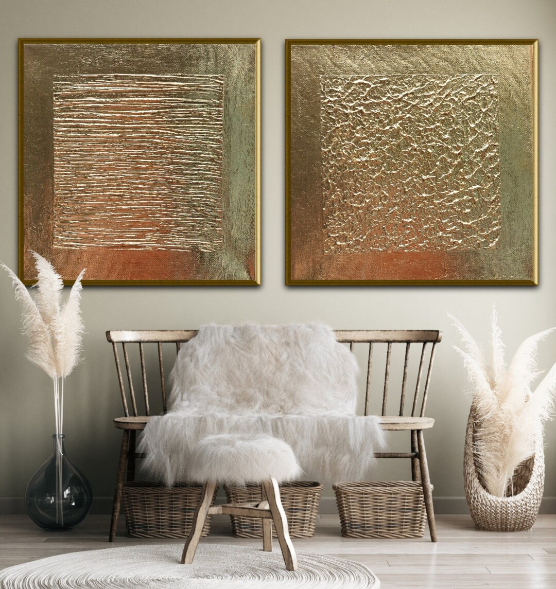 3d Texture Gold Wall Painting, Two Piece Wall Art, Gold Leaf Wall Art ...
