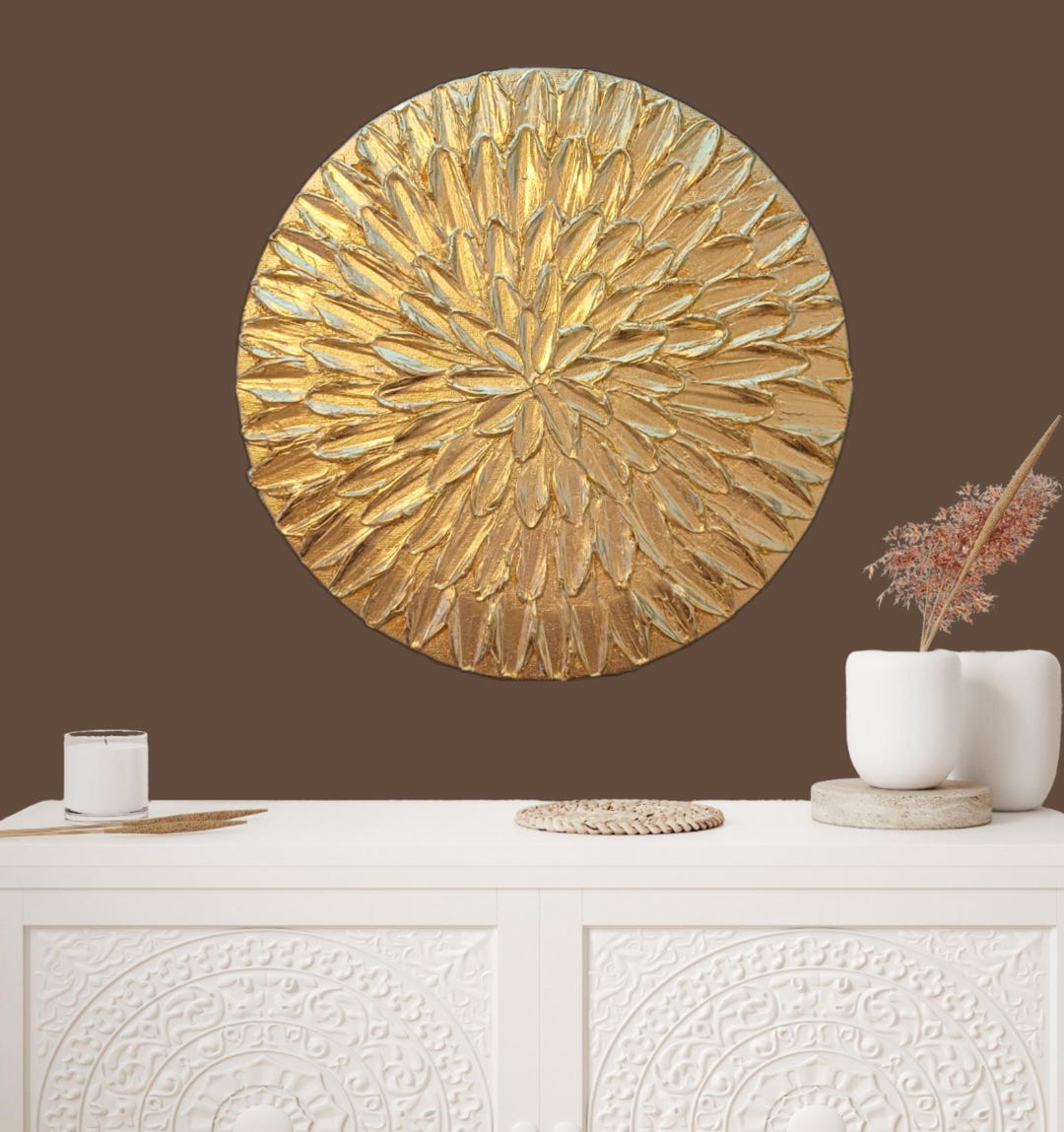 Circular Wall Art, Gold Wall Decor, 3d Metal Wall Art, Round Wall Art ...