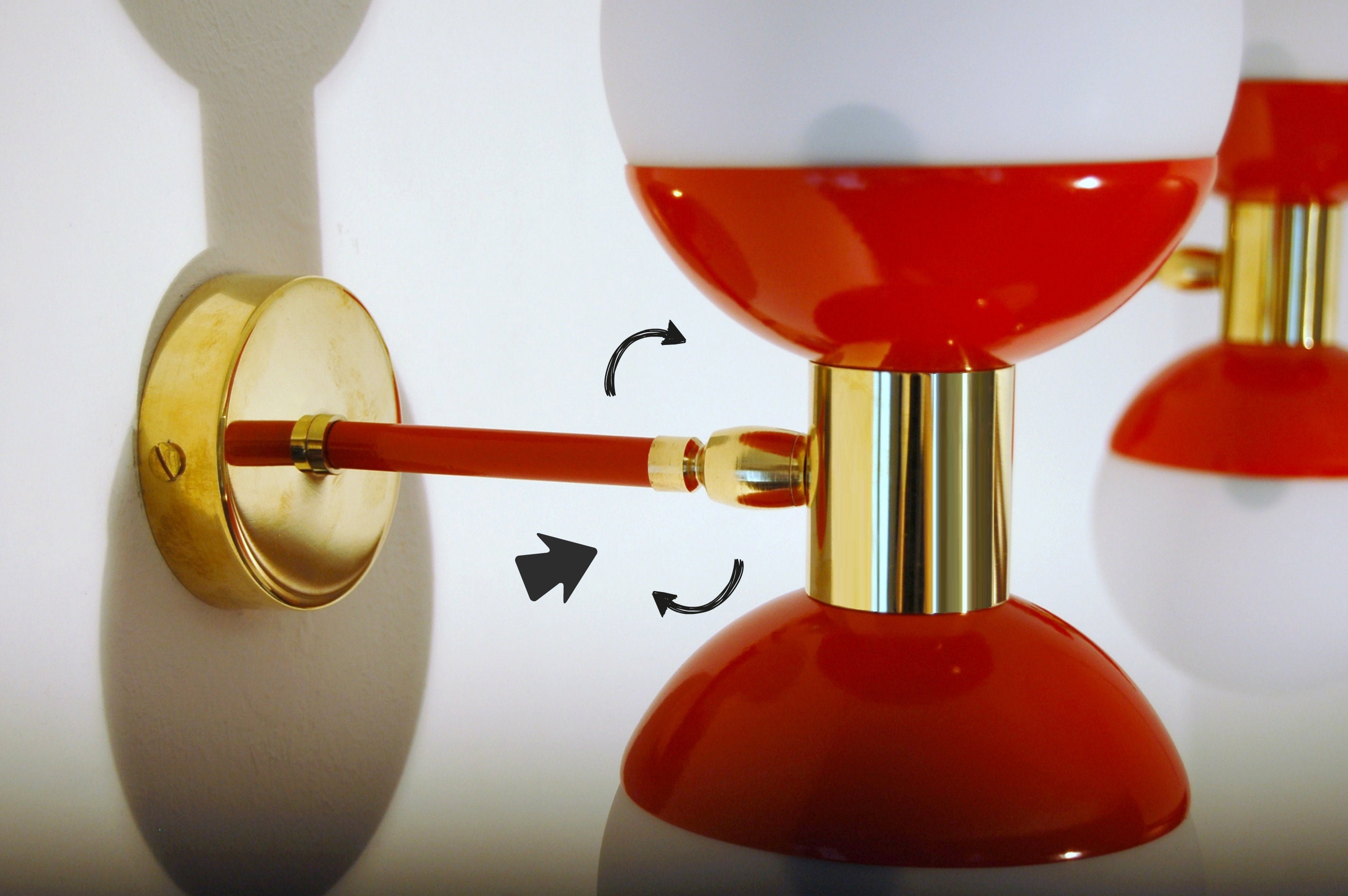 Wall Light - Double Sphere Glass - Brass / RED Color - Etsy