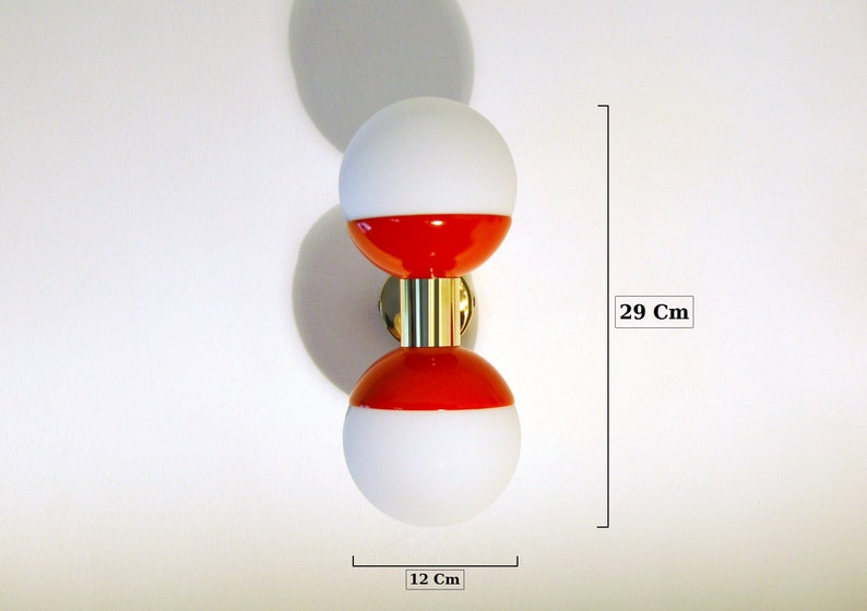 Wall Light - Double Sphere Glass - Brass / RED Color - Etsy