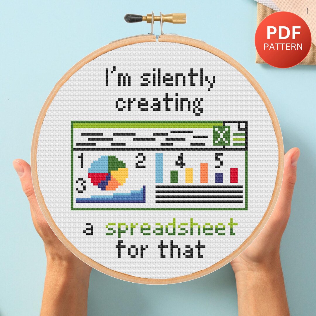 Funny Office Cross Stitch Pattern: Silently Creating a Spreadsheet ...
