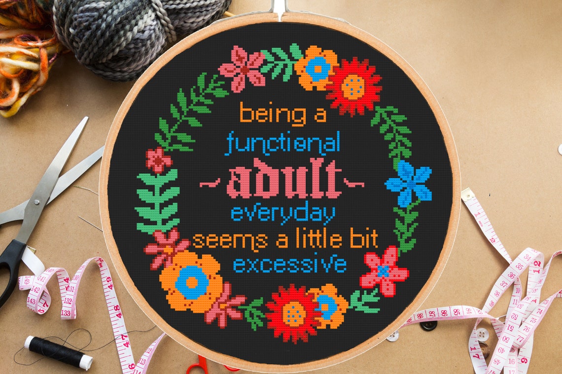 Funny Adult Cross Stitch Pattern.being a Functional Adult - Etsy