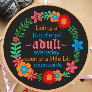 Funny Adult Cross Stitch Pattern.being a Functional Adult - Etsy