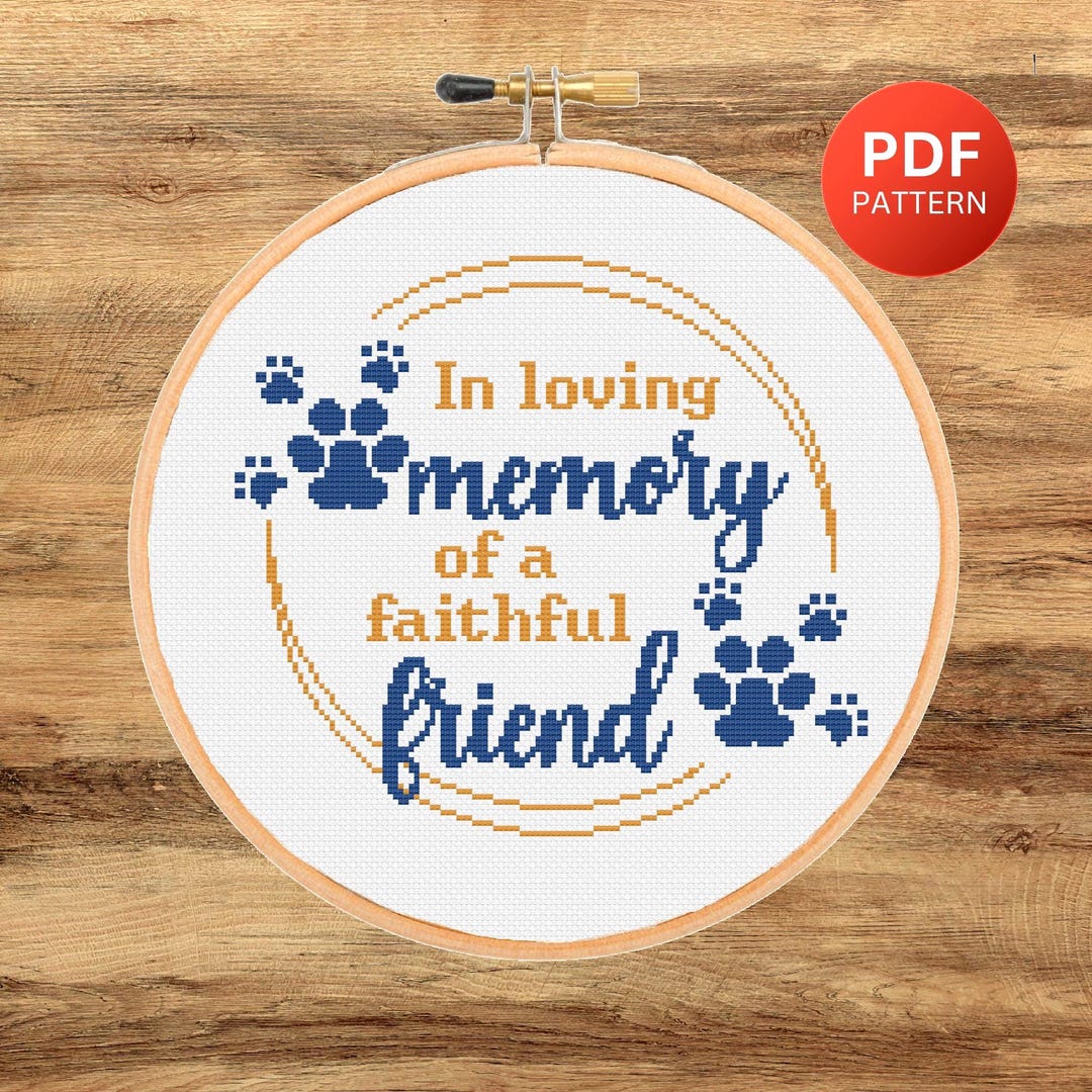 Pet Memorial Cross Stitch Pattern: Paw Print, in Loving Memory (PDF ...