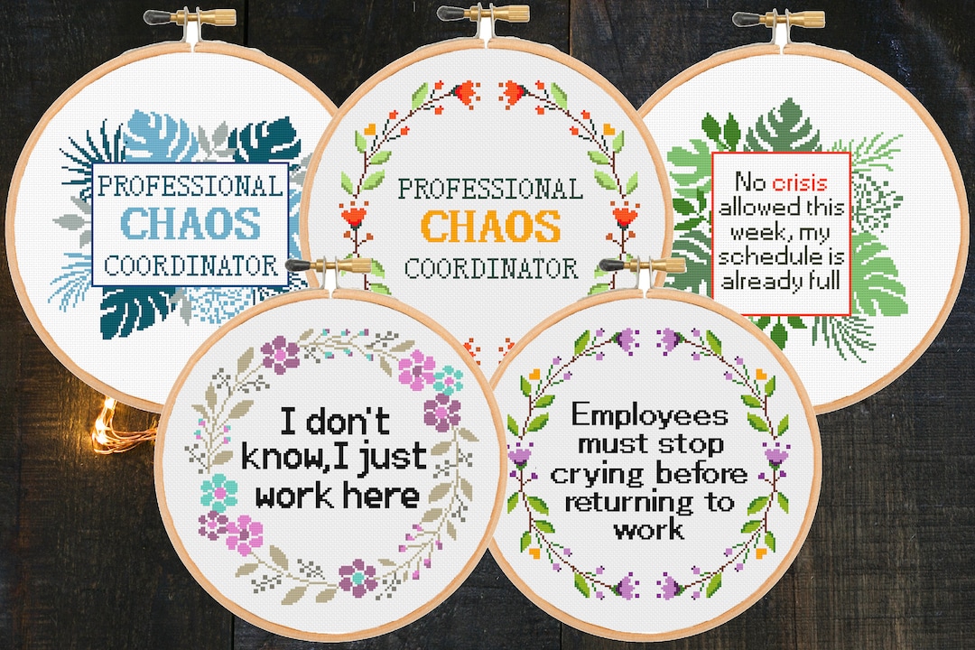 Set Bundle of 5 Five Funny Office Cross Stitch Patterns Coworker ...