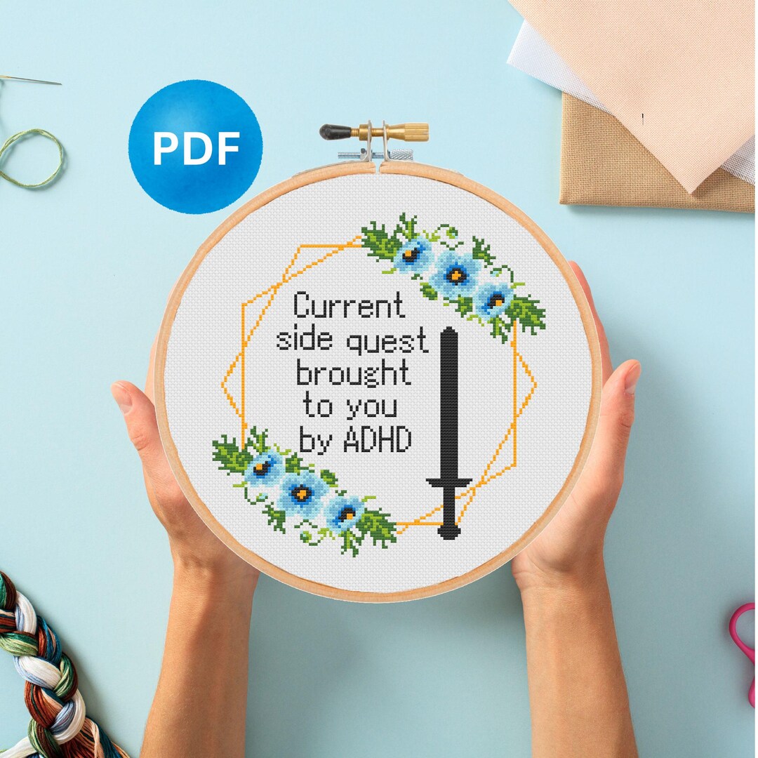Funny ADHD Side Quest Cross Stitch Pattern: Snarky Embroidery (PDF) - Etsy