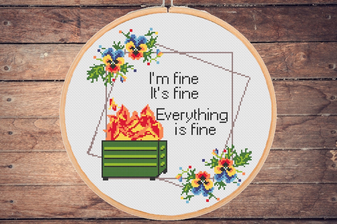 Funny Dumpster Fire Cross Stitch Pattern: Modern Floral Xstitch (PDF ...