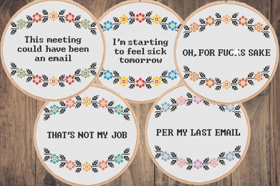 Set Bundle of 5 Funny Office Cross Stitch Patterns Sweary Snarky ...