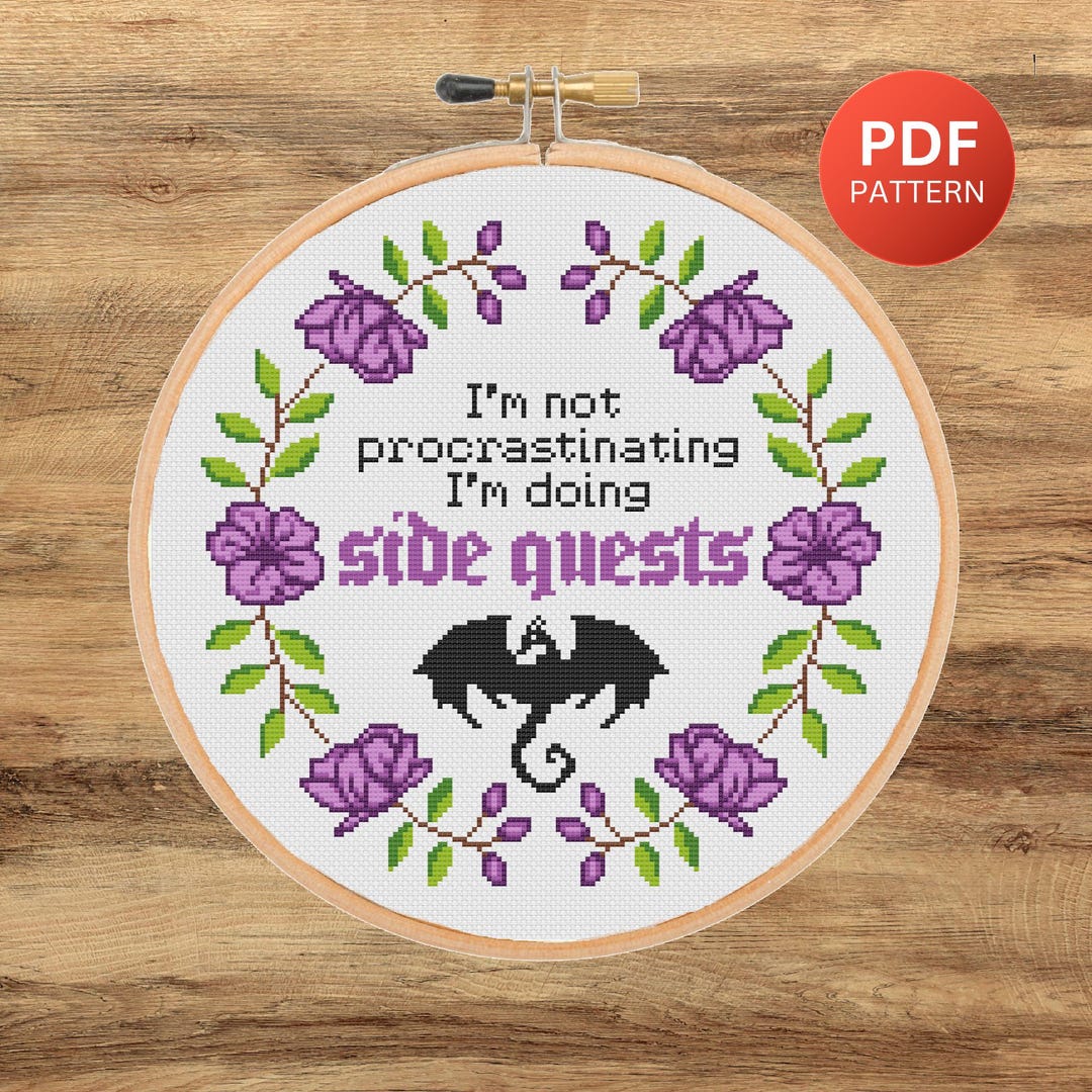 Funny Gamer Cross Stitch Pattern: Doing Side Quests (PDF Download ...