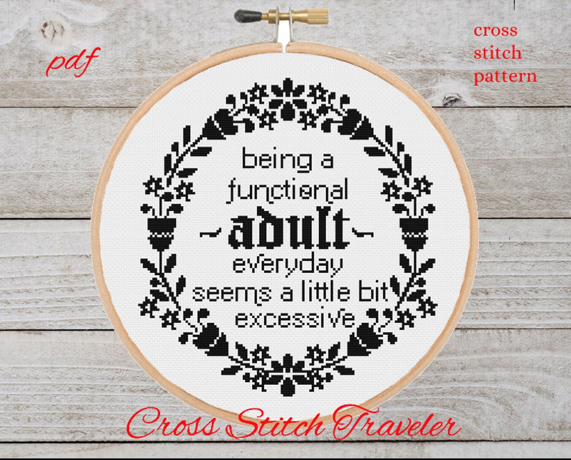 Funny Adult Cross Stitch Pattern.being a Functional Adult - Etsy