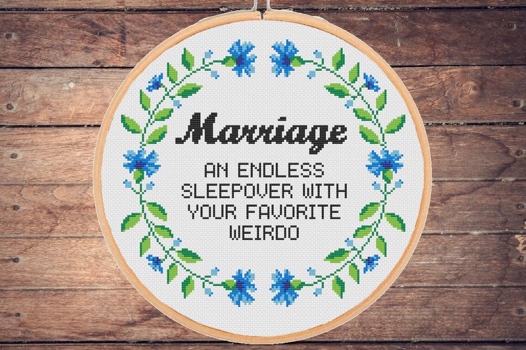 Funny Wedding Cross Stitch Pattern: Marriage Sleepover (PDF Download ...